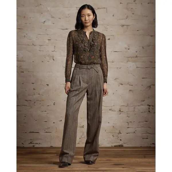 Ralph Lauren Floral Crinkled Silk Chiffon Blouse