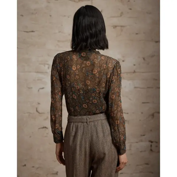 Ralph Lauren Floral Crinkled Silk Chiffon Blouse