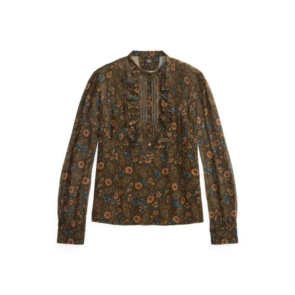 Ralph Lauren Floral Crinkled Silk Chiffon Blouse