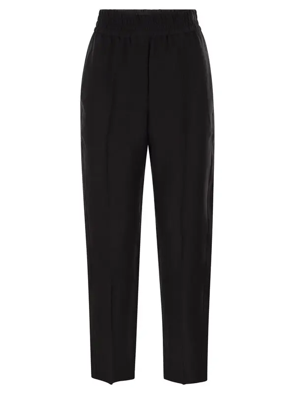 Brunello Cucinelli Baggy Pull-up Trousers In Viscose And Linen Fluid Twill - Black
