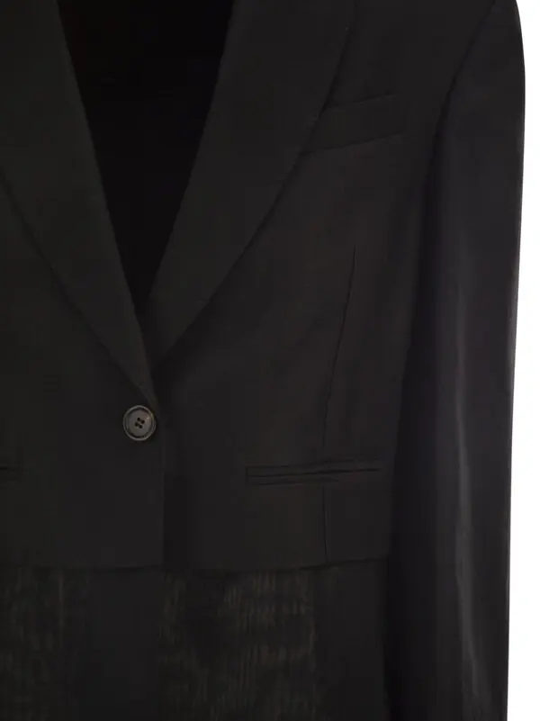 Brunello Cucinelli Single-breasted Viscose And Linen Jacket With Transparent Insert