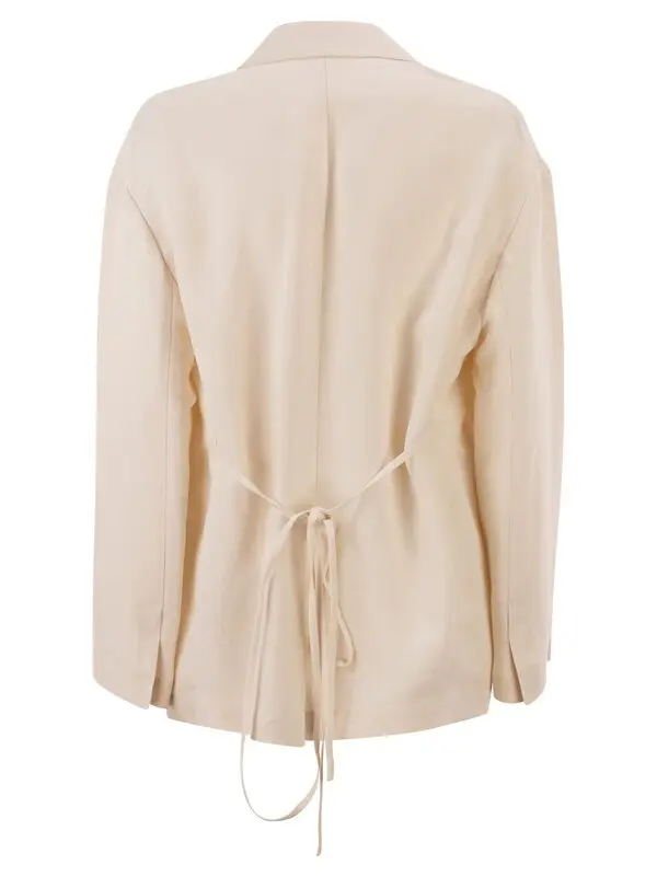 Brunello Cucinelli Fluid Viscose And Linen Twill Jacket With Jewellery - Cream