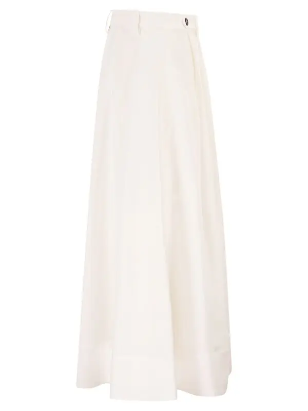 Brunello Cucinelli Sartorial Skirt In Fluid Viscose And Linen Twill With Jewellery Detail - Cream