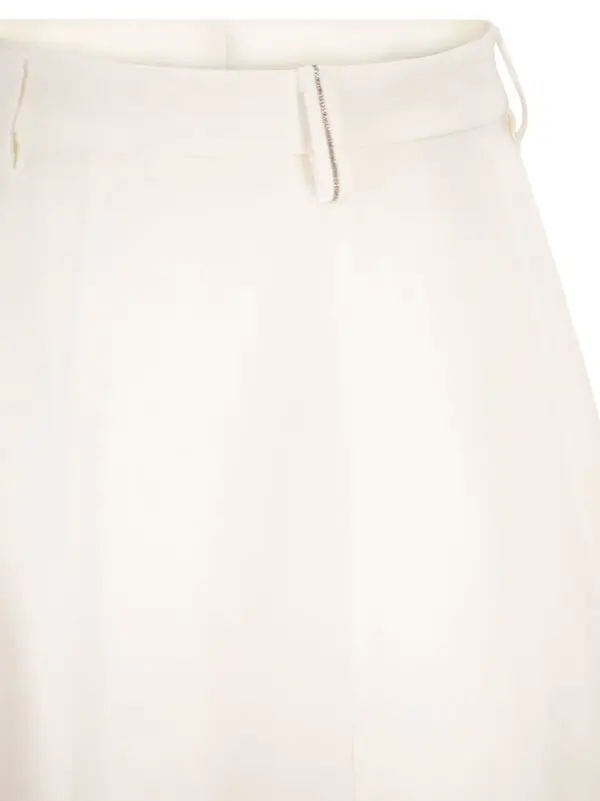 Brunello Cucinelli Sartorial Skirt In Fluid Viscose And Linen Twill With Jewellery Detail - Cream