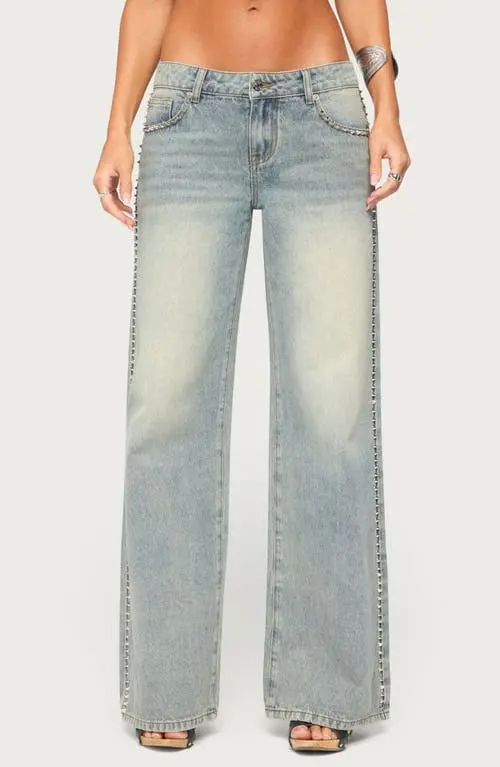 EDIKTED Teala Studded Low Rise Wide Leg Jeans