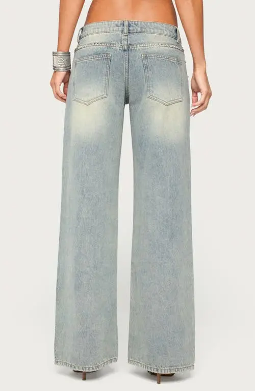 EDIKTED Teala Studded Low Rise Wide Leg Jeans
