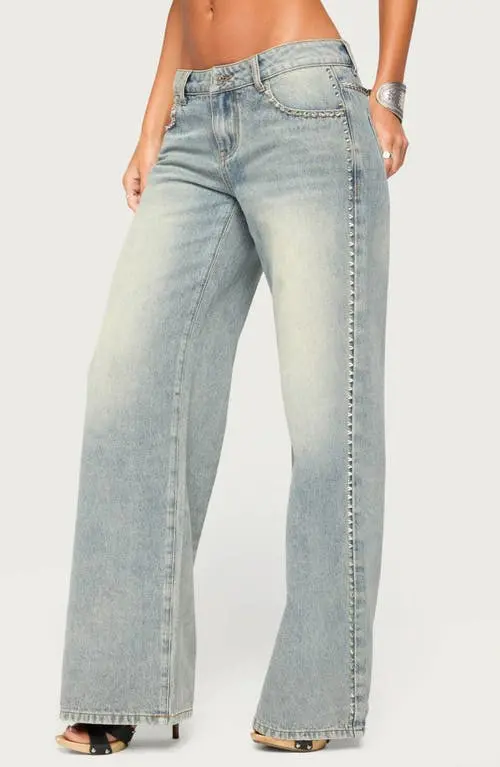 EDIKTED Teala Studded Low Rise Wide Leg Jeans