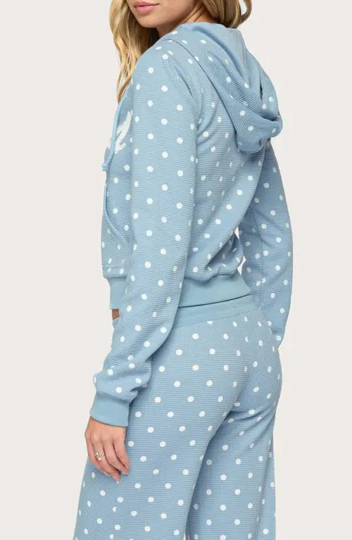 EDIKTED Dilly Polka Dot Waffle Full Zip Hoodie