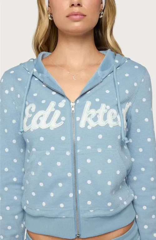 EDIKTED Dilly Polka Dot Waffle Full Zip Hoodie