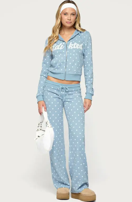 EDIKTED Dilly Polka Dot Waffle Full Zip Hoodie