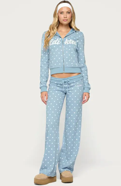 EDIKTED Dilly Polka Dot Waffle Full Zip Hoodie