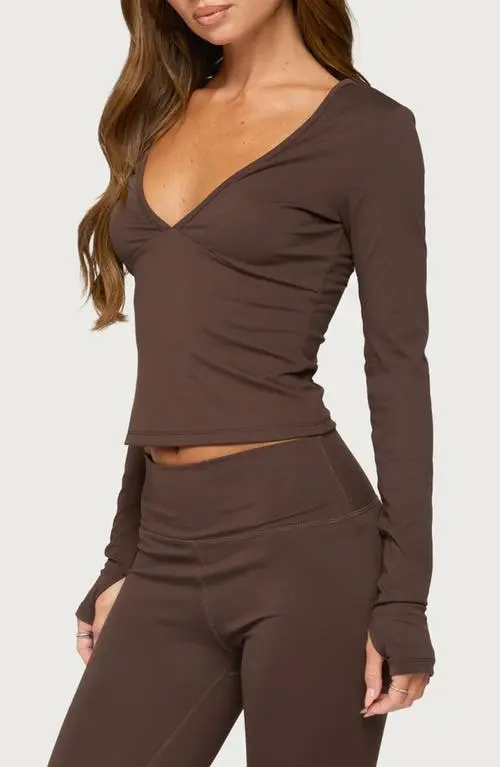 EDIKTED Seana V-neck Long Sleeve Performance Top