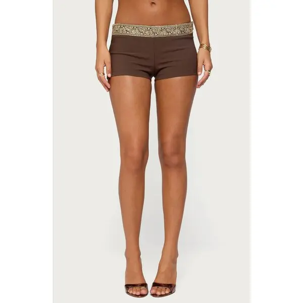 EDIKTED Jasia Sequin Waist Micro Shorts