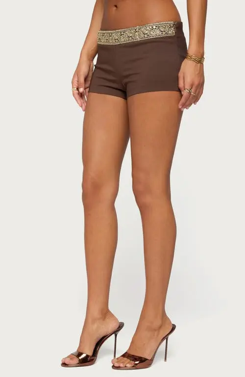 EDIKTED Jasia Sequin Waist Micro Shorts