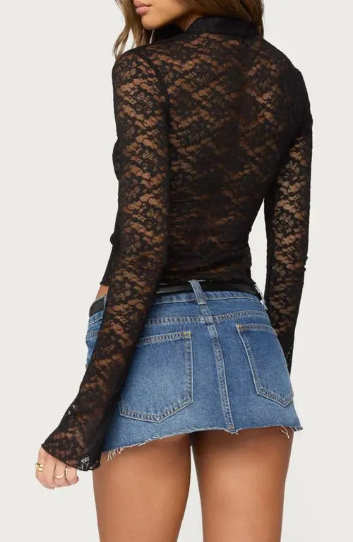 EDIKTED Faela Sheer Lace Bell Sleeve Top