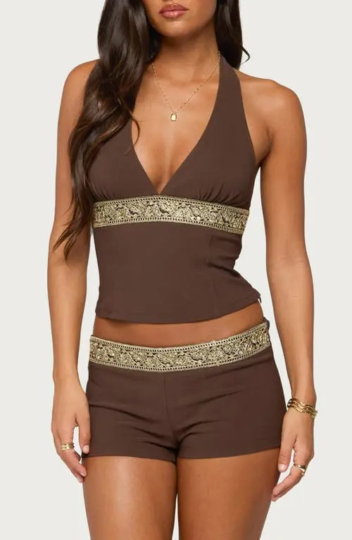 EDIKTED Jasia Sequin Halter Top - Brown