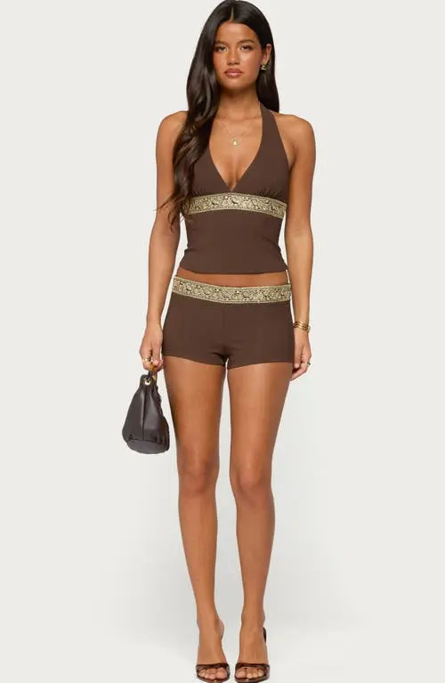 EDIKTED Jasia Sequin Halter Top