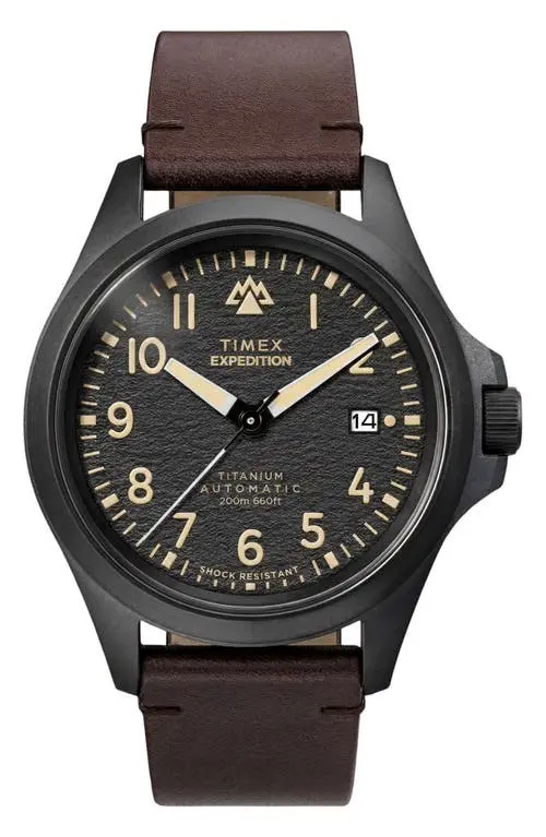 Timex® Expedition North Field Post Automatic Leather Strap Watch