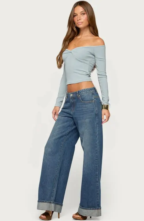 EDIKTED Asli Off-the-shoulder Twisted Knit Top