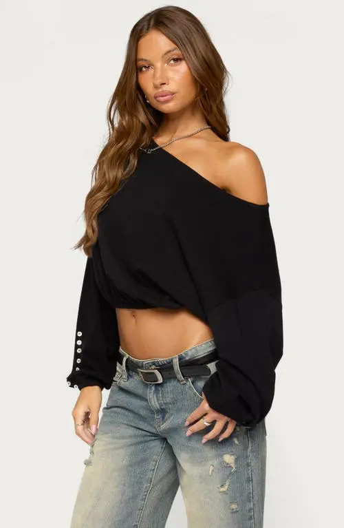EDIKTED Gella Off The Shoulder Crop Sweater