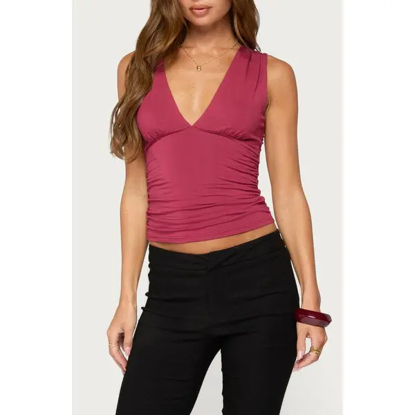 EDIKTED Boba Ruched V-neck Tank Top