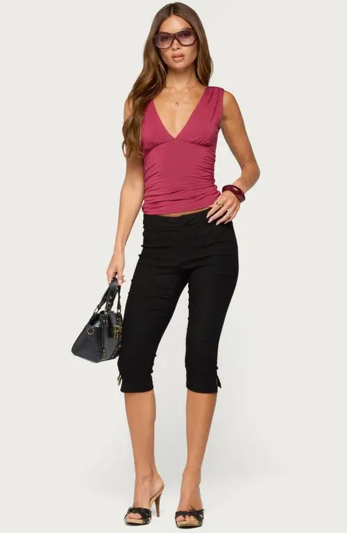 EDIKTED Boba Ruched V-neck Tank Top
