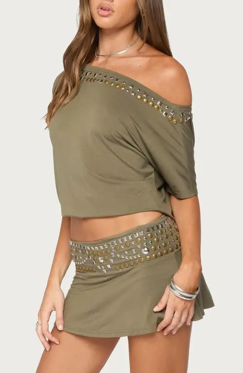 EDIKTED Feeva Studded Backless Off-the-shoulder T-shirt