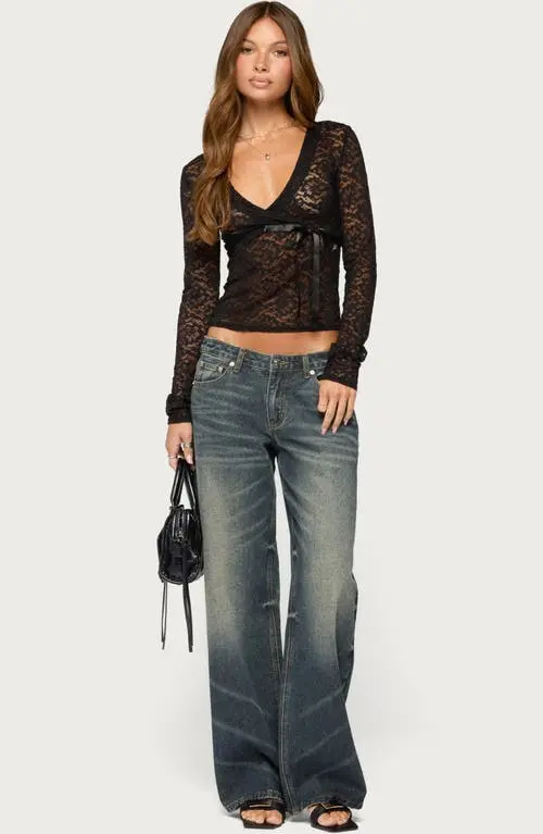 EDIKTED Zanda Sheer Lace Long Sleeve Top
