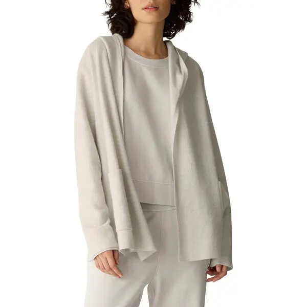 Eileen Fisher Hooded Wool Cardigan - Plaster