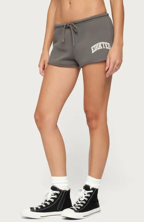 EDIKTED Sporty Babe Drawstring Micro Shorts - Dark-gray