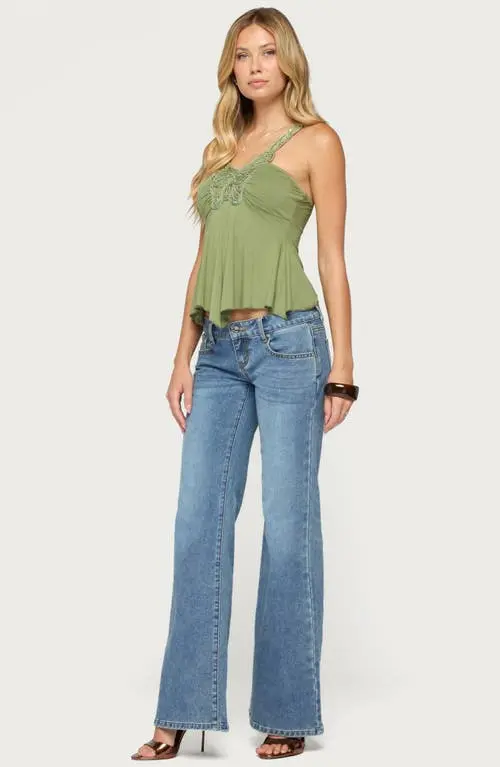 EDIKTED Rania Sequin Butterfly Handkerchief Hem Tank