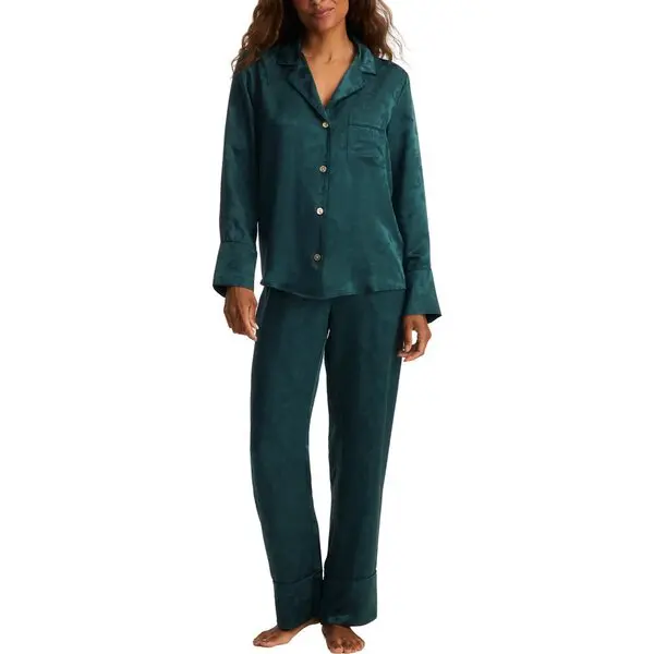PETITE PLUME Mulberry Silk Jacquard Pajamas - Green