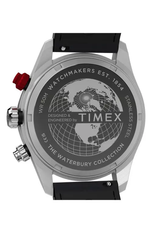 Timex® Waterbury Heritage Chronograph Leather Strap Watch - Black