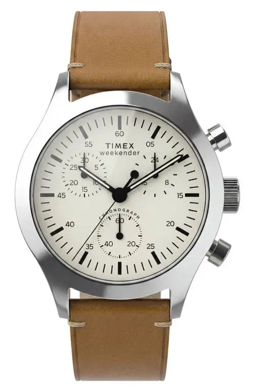 Timex® Weekender Chronograph Leather Strap Watch