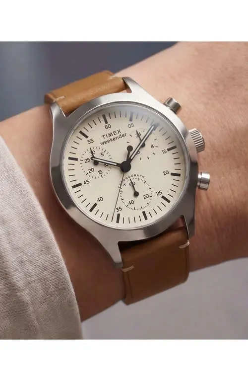 Timex® Weekender Chronograph Leather Strap Watch