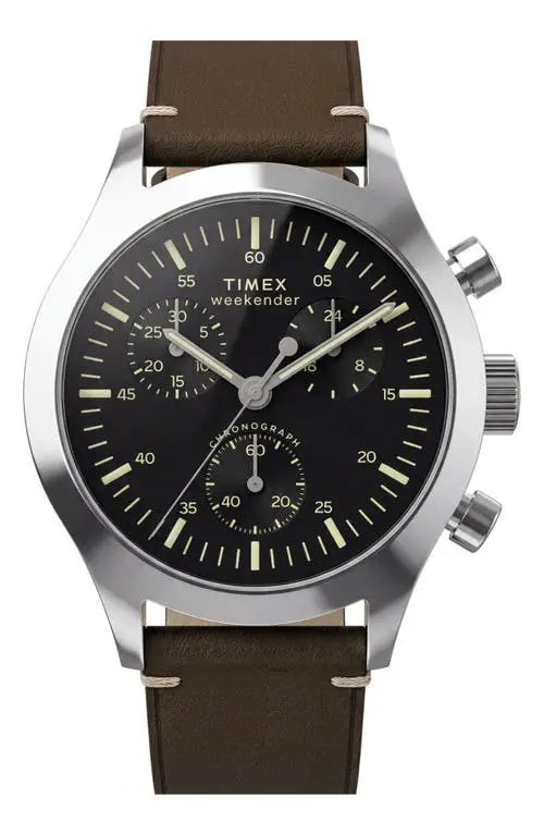 Timex® Weekender Chronograph Leather Strap Watch - Brown
