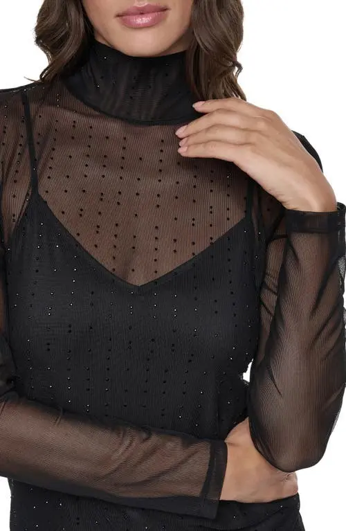 Dkny Embellished Mesh Mock Neck Top