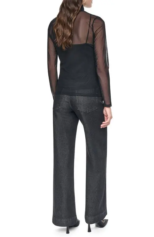 Dkny Embellished Mesh Mock Neck Top