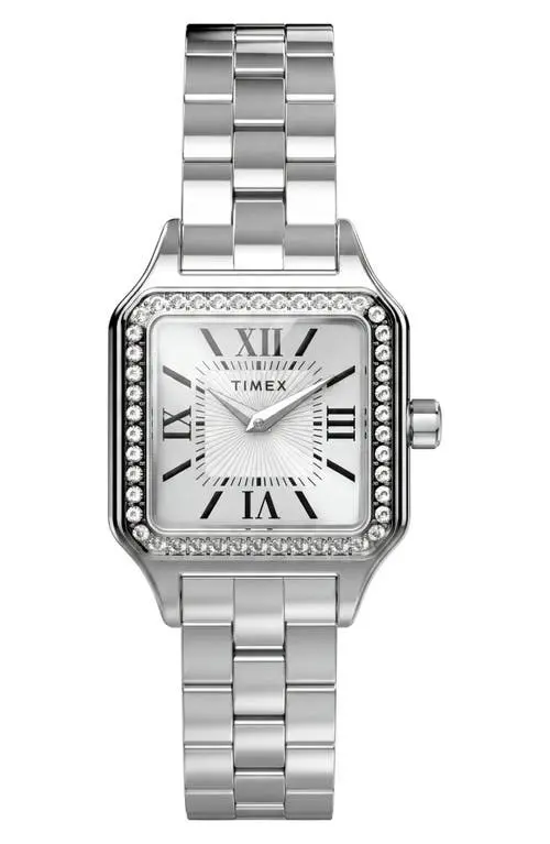 Timex® Addison Crystal Bezel Bracelet Watch - Silver