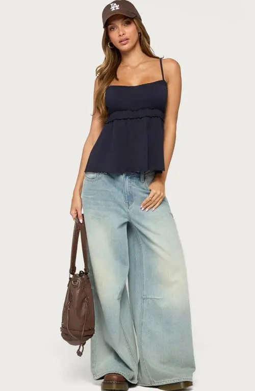 EDIKTED Zepher Lettuce Trim Camisole - Navy