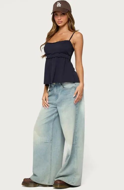EDIKTED Zepher Lettuce Trim Camisole - Navy