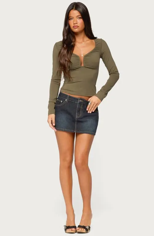 EDIKTED Blyss Curved U Long Sleeve Top - Olive