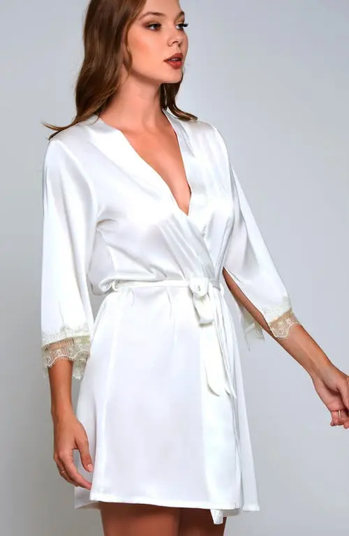 ICOLLECTION Slit Sleeve Satin Wrap Robe - White