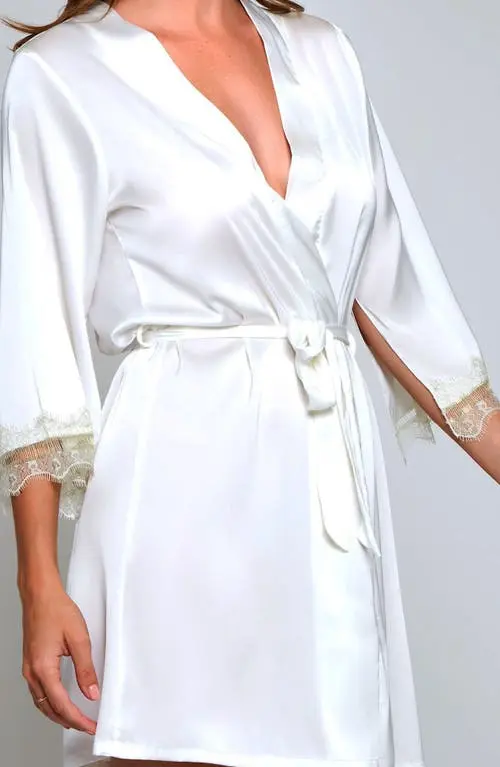 ICOLLECTION Slit Sleeve Satin Wrap Robe - White
