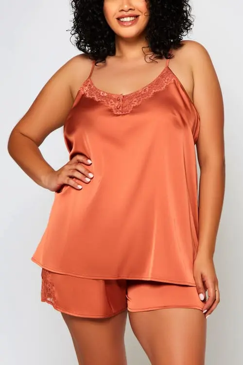 ICOLLECTION Lace Trim Satin Cami Pajamas - Copper