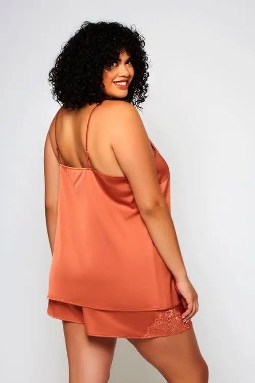 ICOLLECTION Lace Trim Satin Cami Pajamas