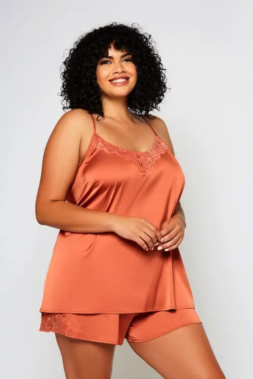 ICOLLECTION Lace Trim Satin Cami Pajamas