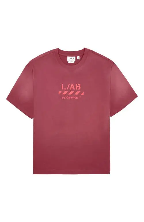 L/AB C/O OFF-WHITE Diag Garment Wash Graphic T-shirt - Red Dahlia