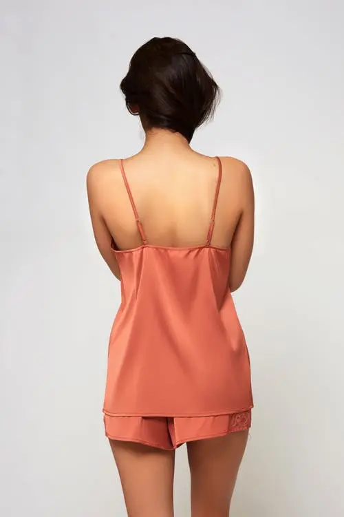 ICOLLECTION Lace Trim Satin Cami Pajamas