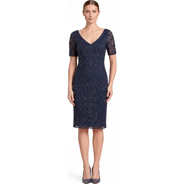 LARA NEW YORK Embellished Midi Dress With Short Sleeves